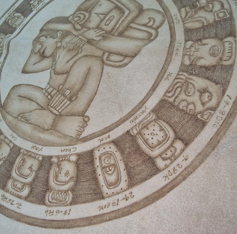 Vintage Maya Calendar Wall Art – 1950s–70s Leather Pyrography ...