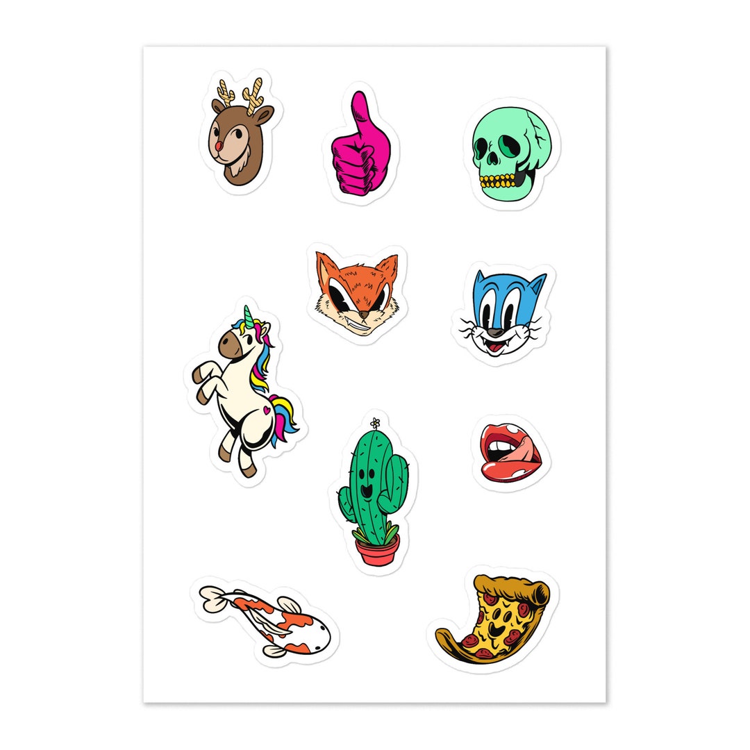 Cute Cartoon Stickers Sheet: Laptop, Planner Decals (5.83″×8.27″) - Etsy