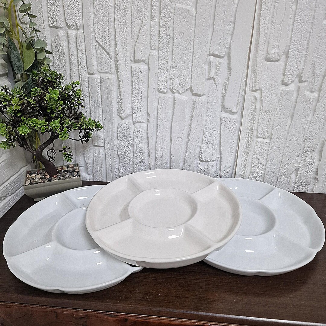 Big Vintage Divided Serving Plates Set of 3 Porcelain Meze Tapas ...