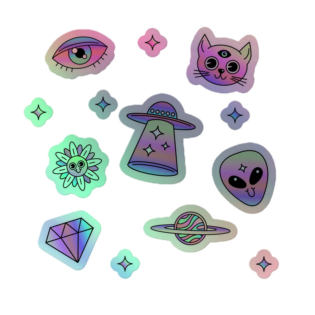 Psychedelic Funky Alien Collection Holographic Stickers - Etsy