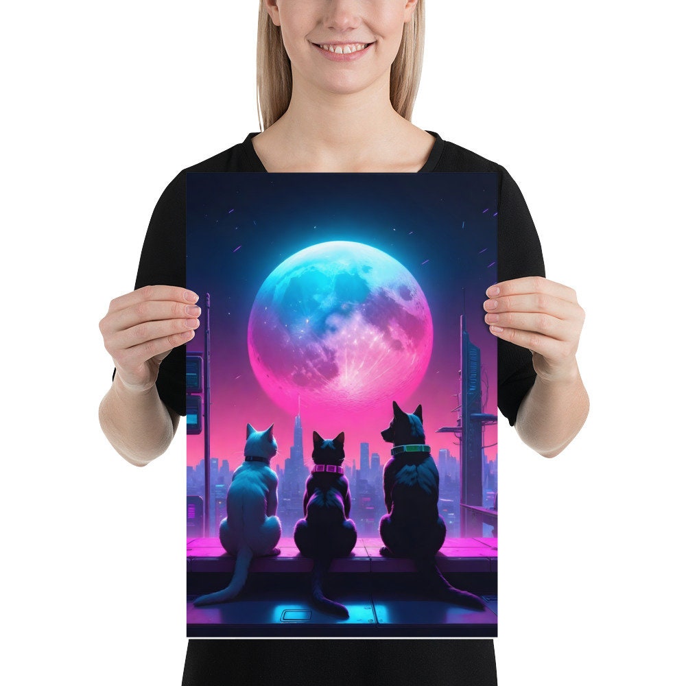 Cyberpunk Design of Cats and Dog Staring a Futuristic World Poster - Etsy