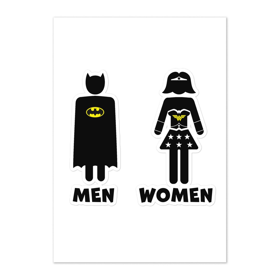 Batman Wonder Woman Bathroom Symbols Sticker Sheet 5.838.27 - Etsy