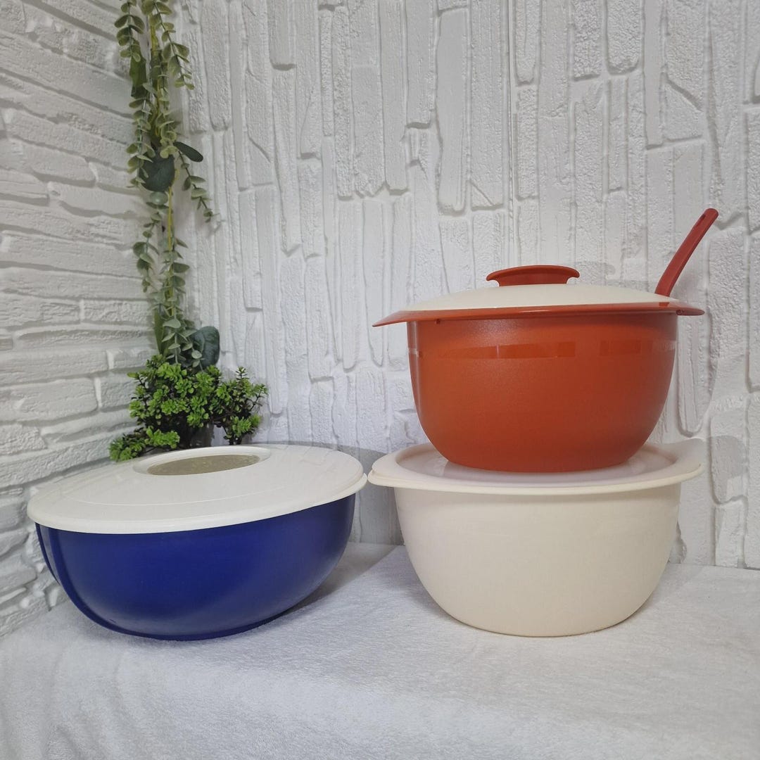 Vintage Tupperware Bowl Set With Lids & Spoon – Large Mixing Serving ...