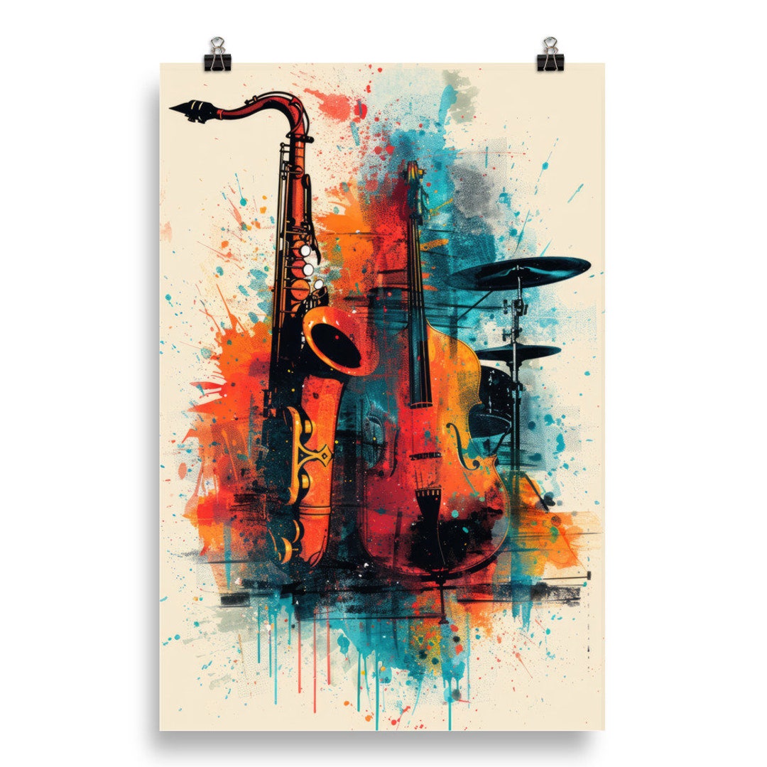 Colorful Jazz Music Instruments Poster Wall Art / Deco / Cool Artistic ...