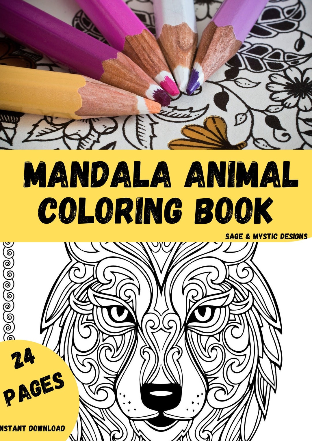 Animal Theme Mandala Coloring Book PDF | 24 Coloring Pages | Adult ...