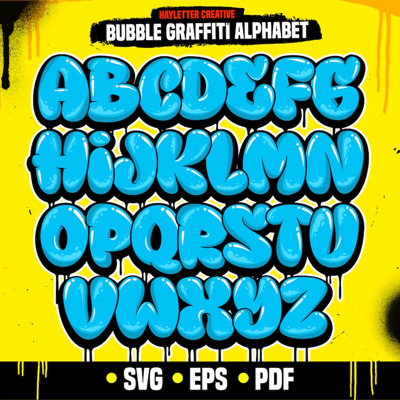 Blue Graffiti Bubble Alphabet: Dripping Font (EPS, SVG, PDF) - Etsy
