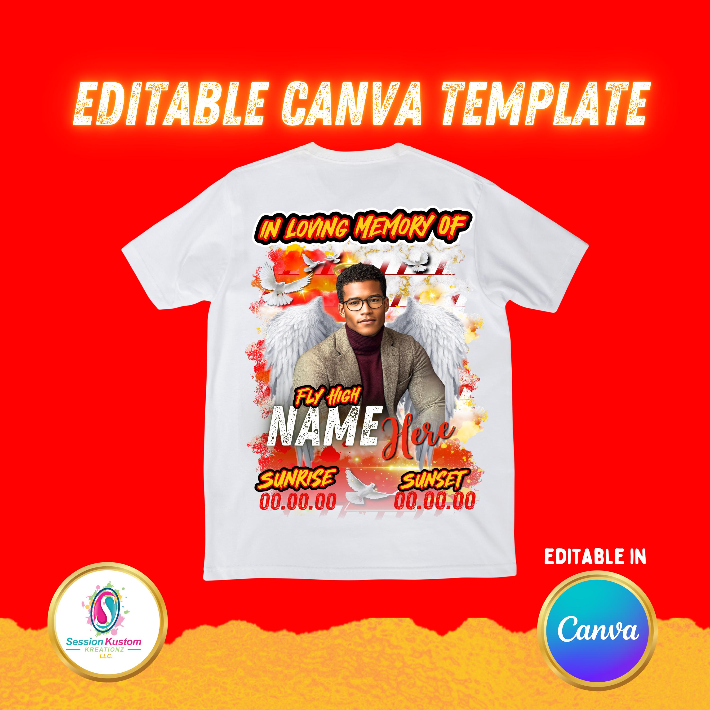 Editable Memorial Shirt Design Canva Template | Yellow and Red Canva ...