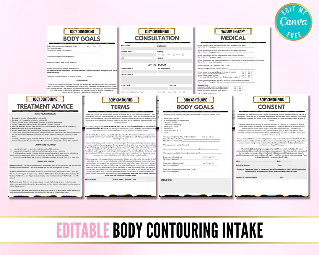 Editable Body Contouring Consent Forms, Body Contouring Intake Pack ...