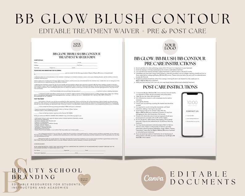 BB Glow Waiver, BB Blush Consent Form, BB Contour Liability Waiver, Pre ...