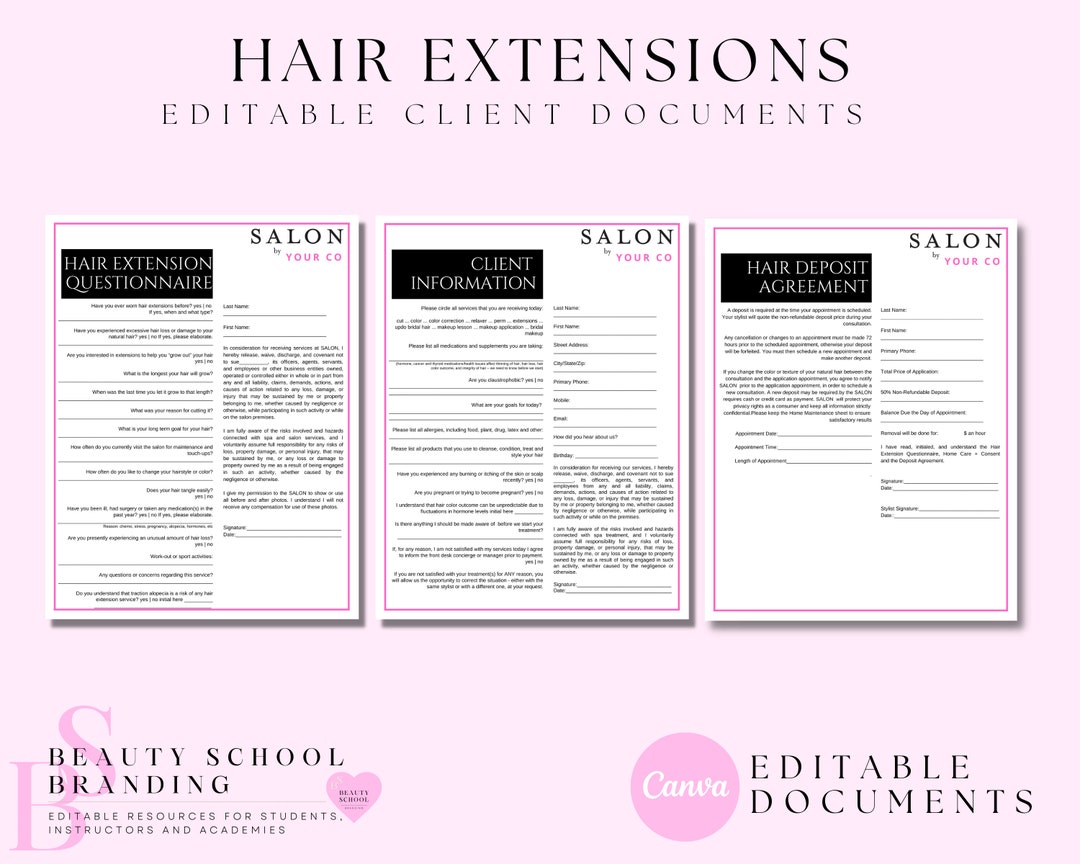 Hair Extensions Contract Forms, Hair Extensions Consent Form, Hair ...