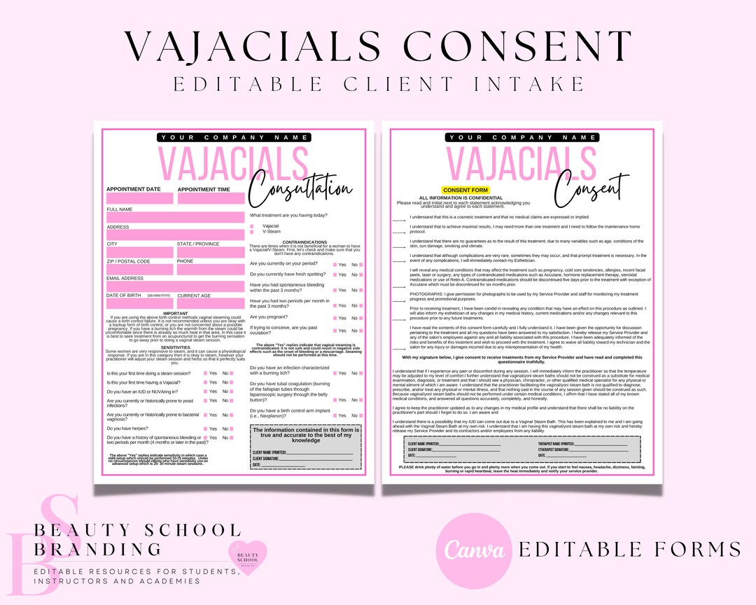 Vajacials Consent Forms, Vajacials Consultation Forms, Vajacial Forms Editable, Vajacial Client ...