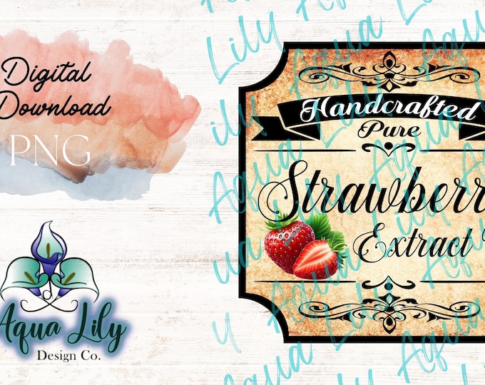 Strawberry Extract Label, Printable Label, Extract Label, Vintage Label ...