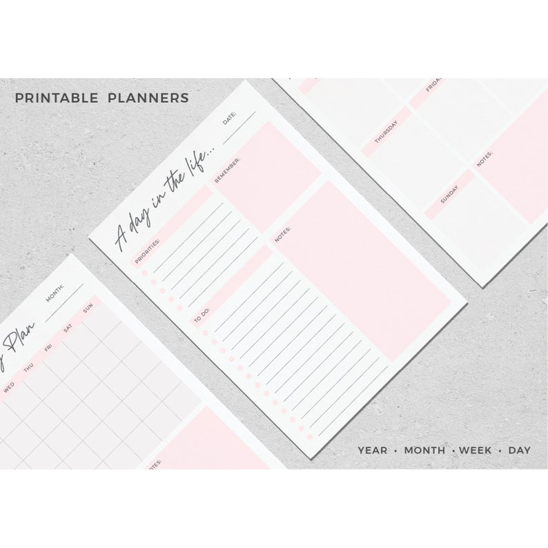 A4 Printable PDF Undated Daily Weekly Monthly Yearly Planner Set - Pink ...