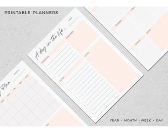 A4 Printable PDF Undated Daily Weekly Monthly Yearly Planner Set Pink ...
