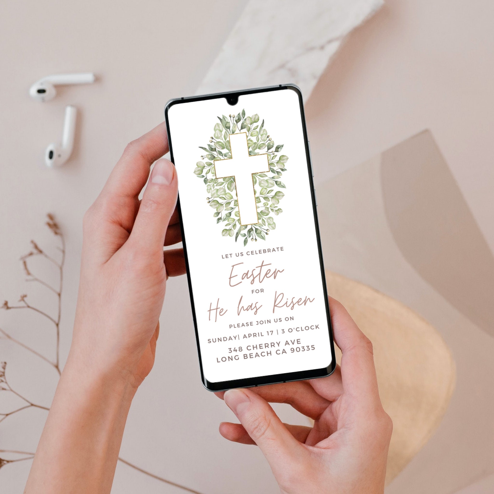 Easter Invitation, Editable Template for Easter Party, Greenery and ...