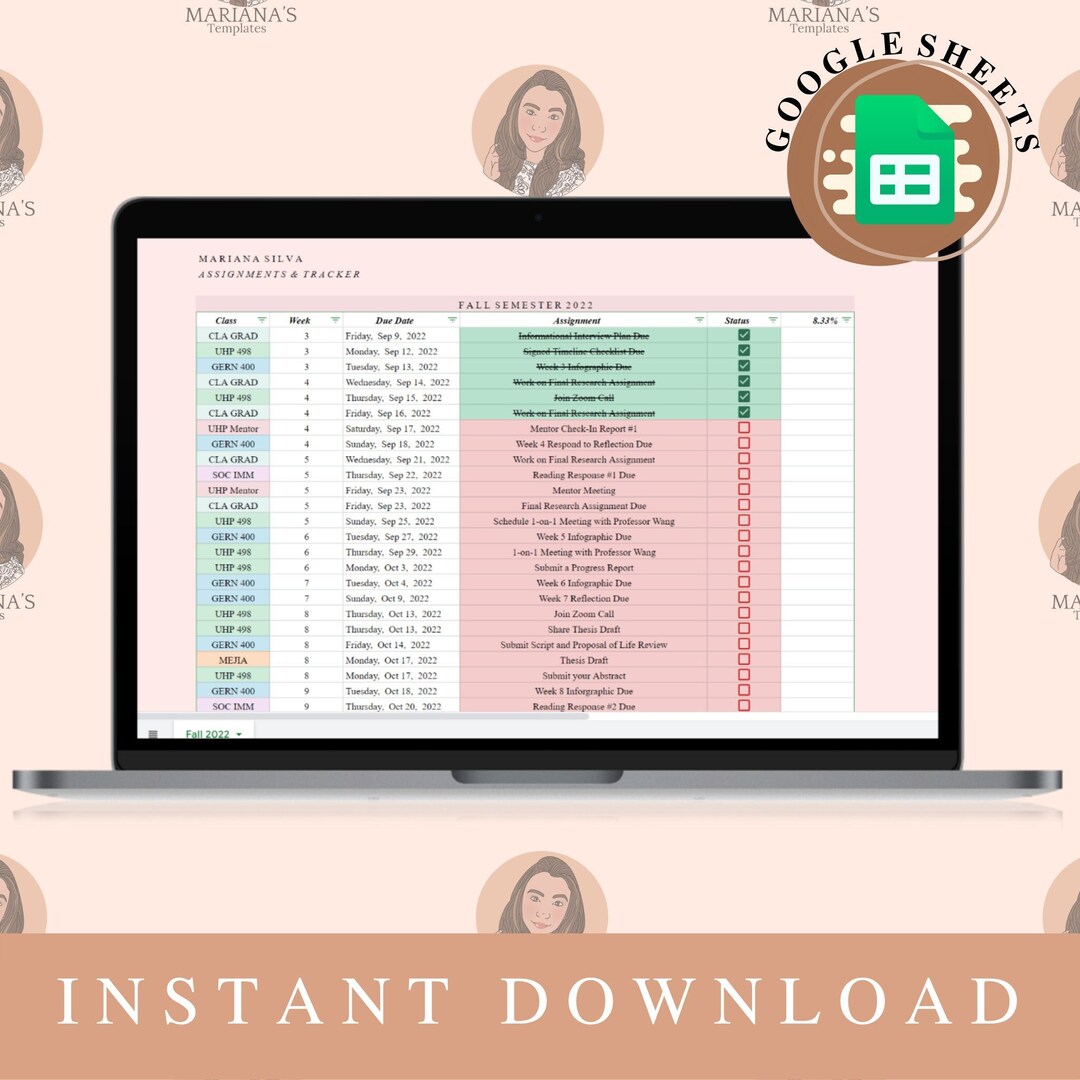 Digital Student Planner, Assignment Tracker, Editable on Google Sheets ...