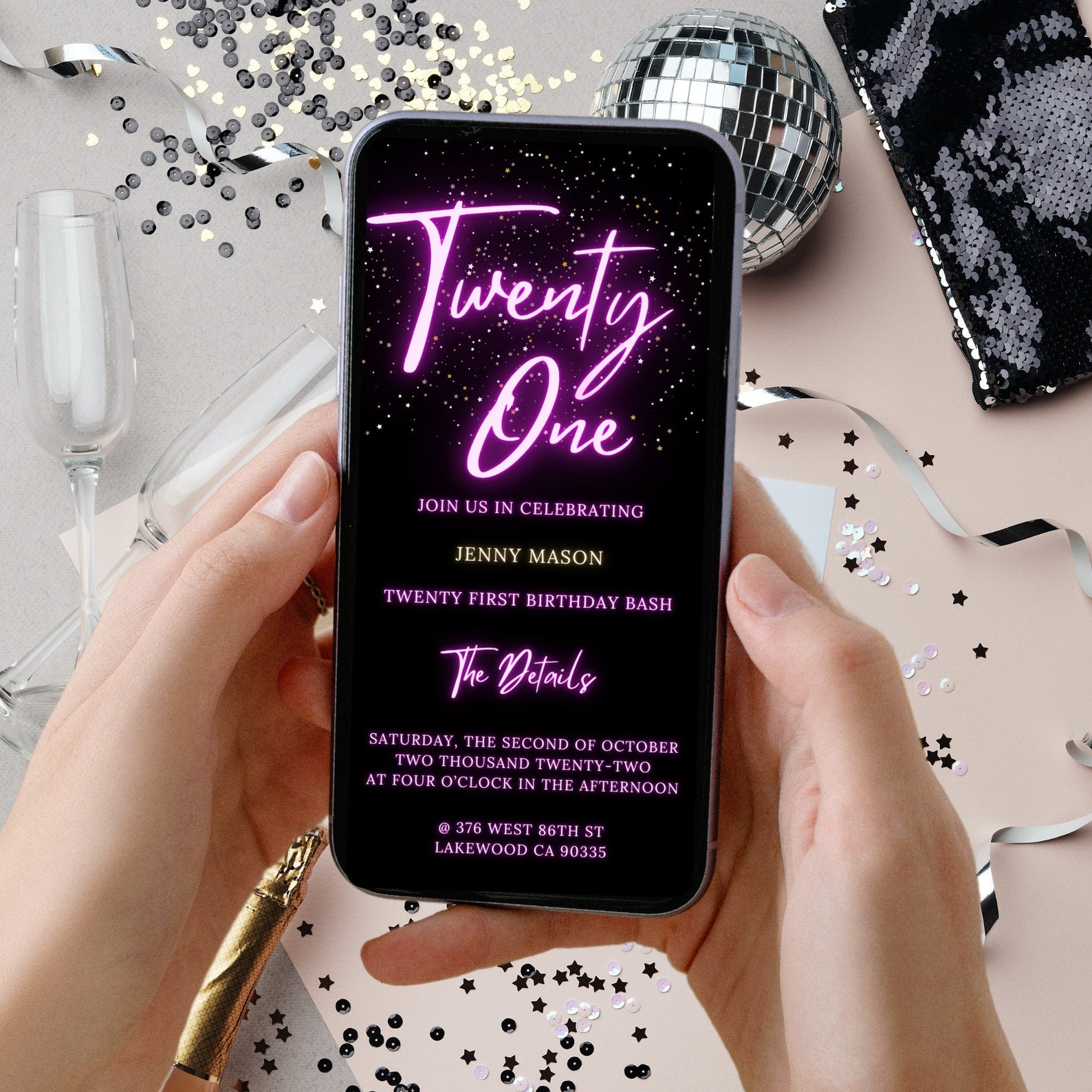 21st Birthday Invitation Editable Template, Twenty One Invite, Hot Pink ...