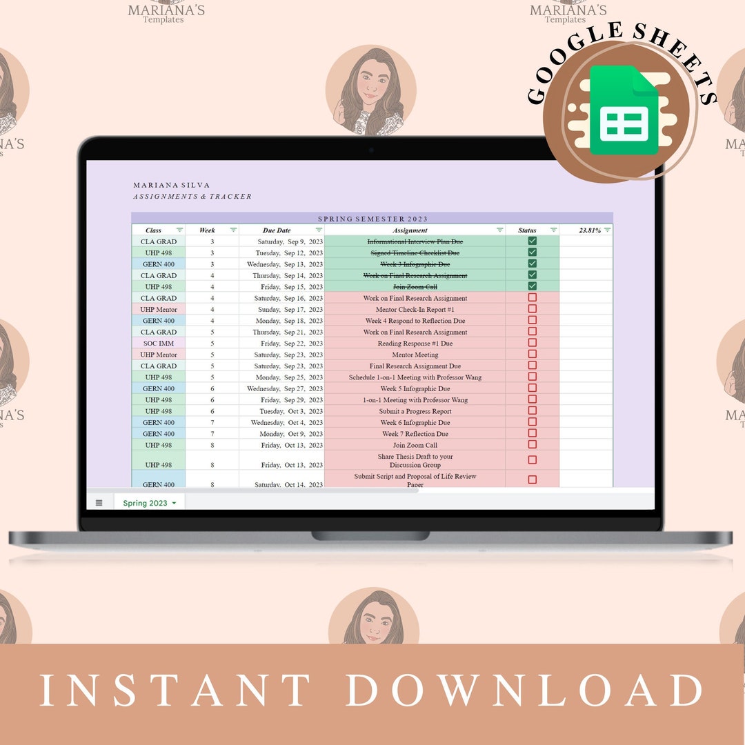 Digital Student Planner, Assignment Tracker, Google Sheets (instant ...