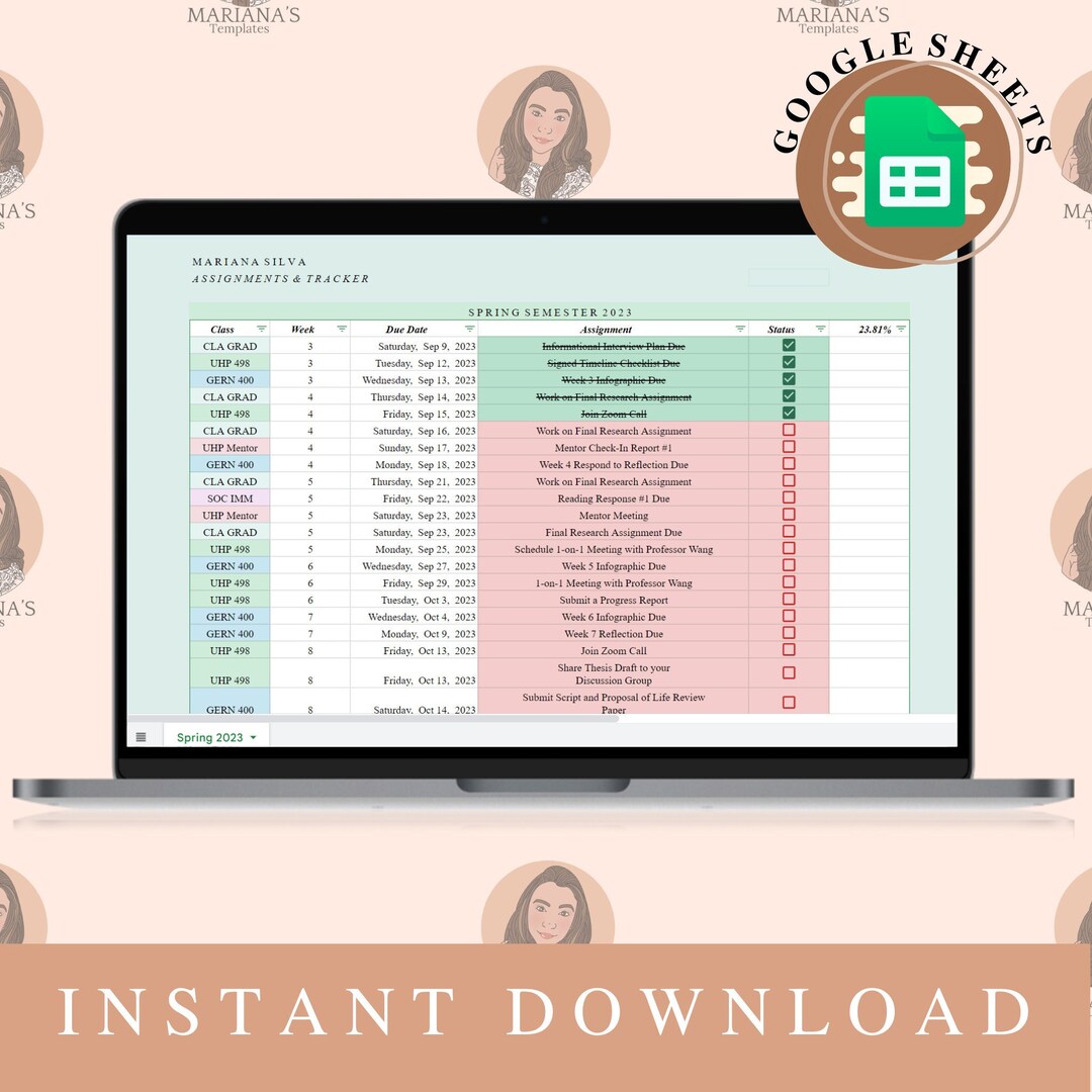 Student Assignment Tracker, Green Pastel Planner (editable Google ...
