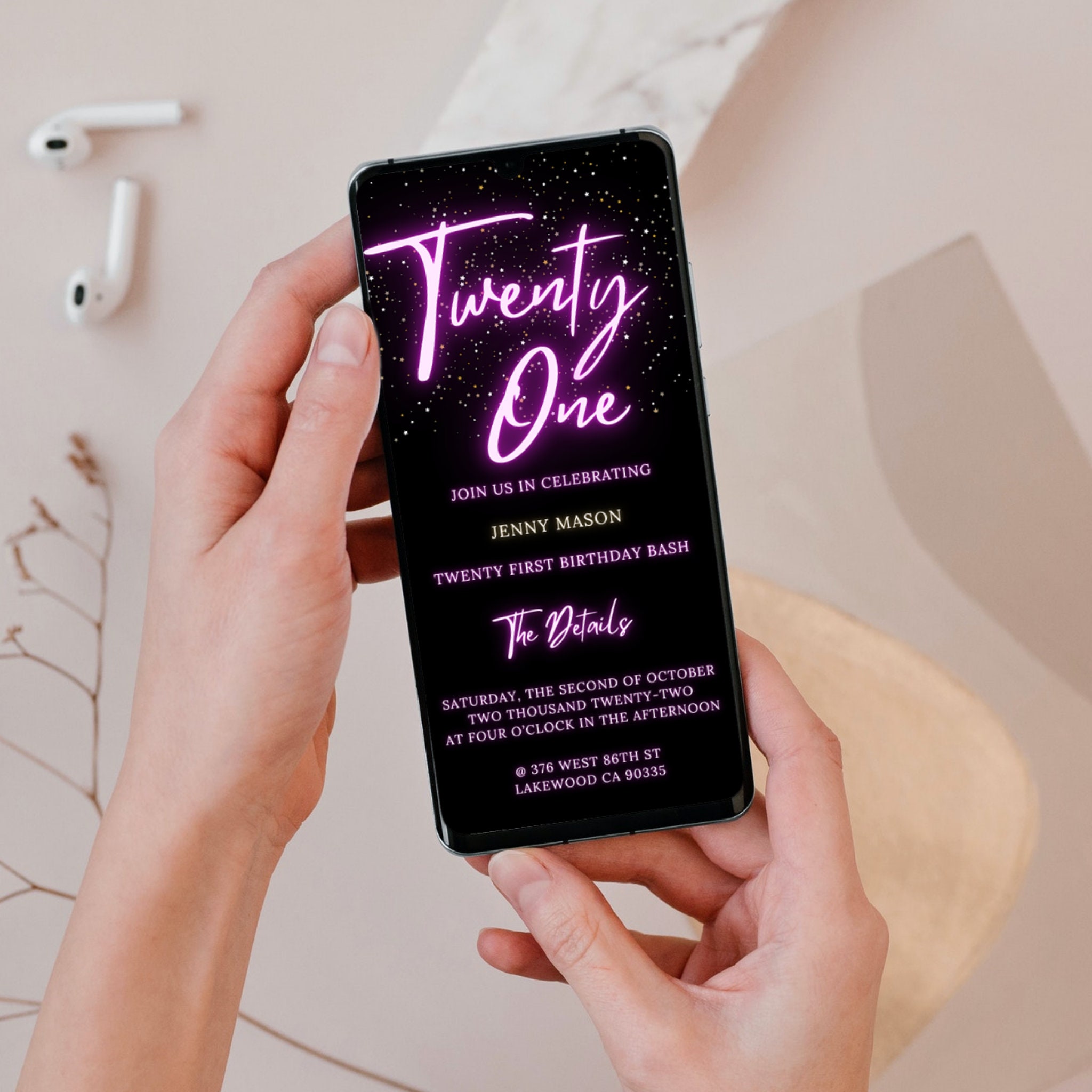 21st Birthday Invitation Editable Template, Twenty One Invite, Hot Pink ...