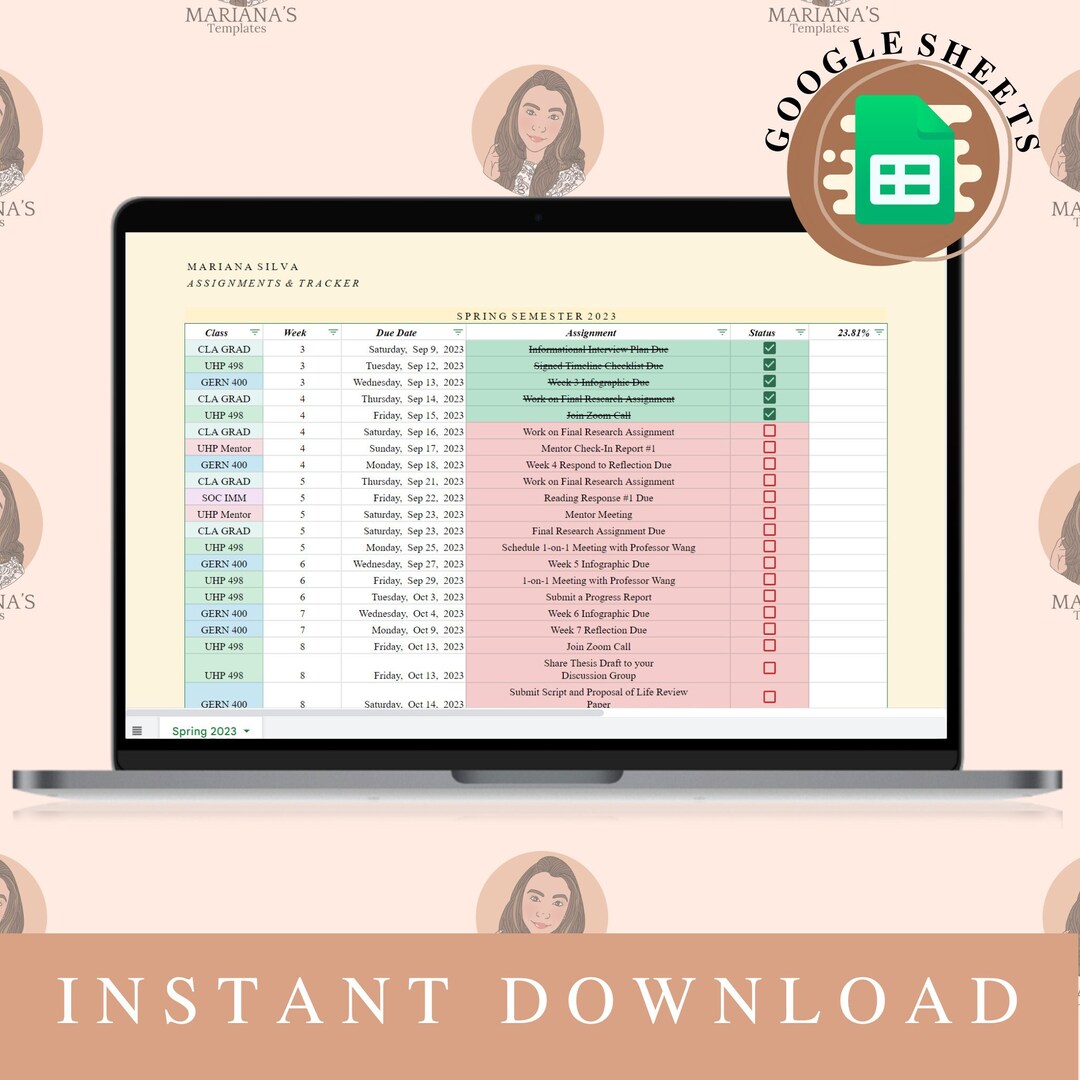 Digital Student Planner, Assignment Tracker, Google Sheets (instant ...
