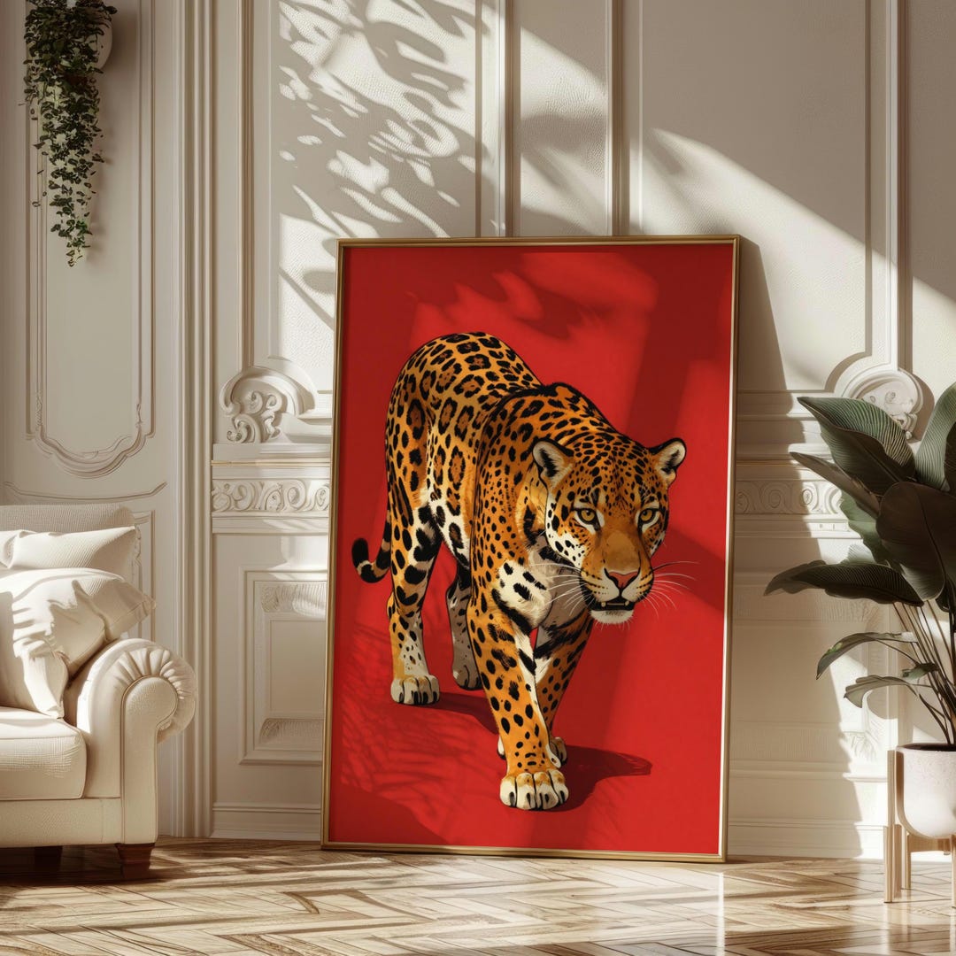 Red Leopard Art Print, Modern Safari Animal Poster (digital Download ...