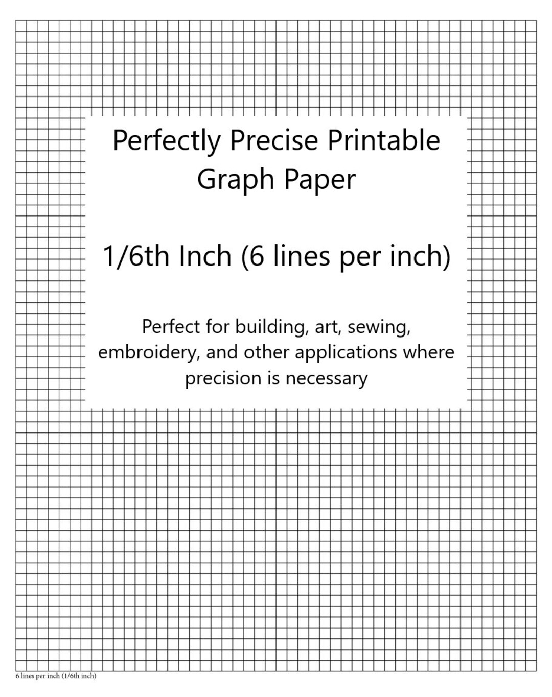 Perfectly Scaled and Precise Printable Graph Paper - 1/6 Inch (6 Lines ...