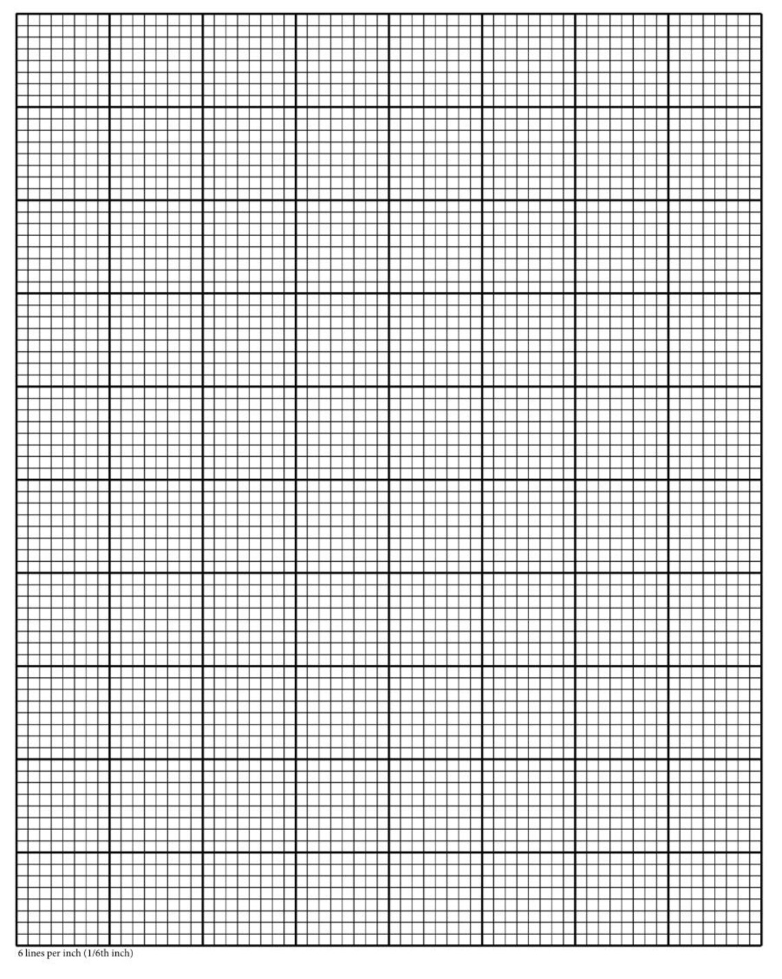 Perfectly Scaled and Precise Printable Graph Paper - 1/6 Inch (6 Lines ...