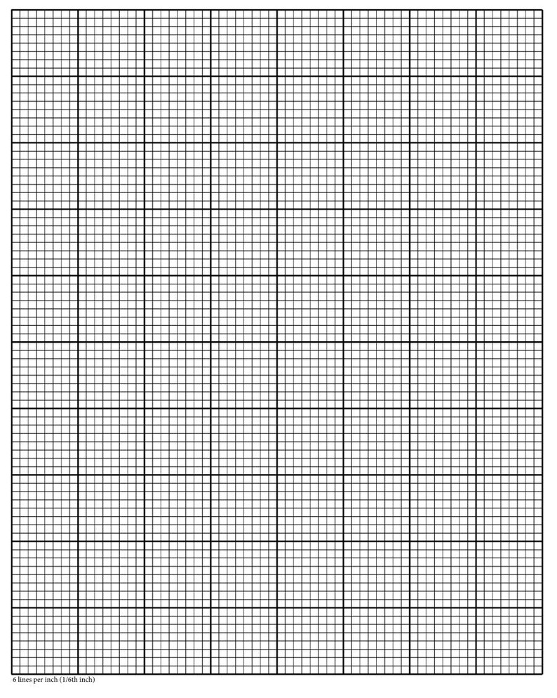 Perfectly Scaled and Precise Printable Graph Paper - 1/6 Inch (6 Lines ...