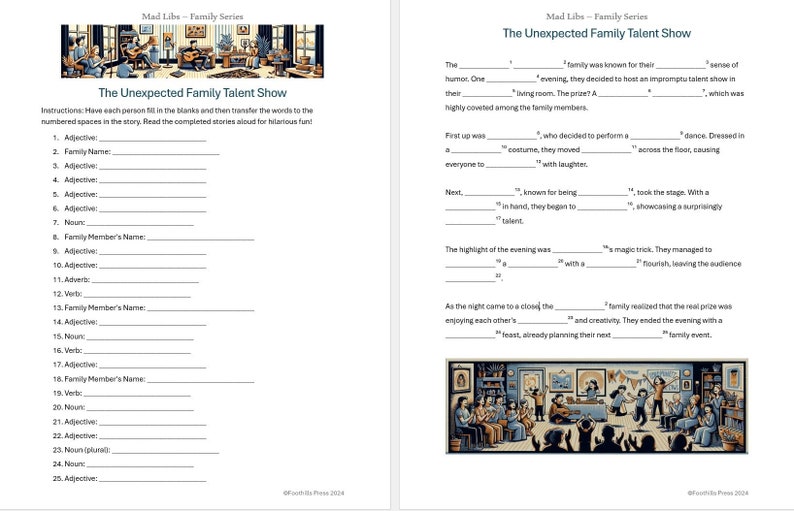 Family Adventures Mad Libs Set of 5 - Printable PDF - Etsy