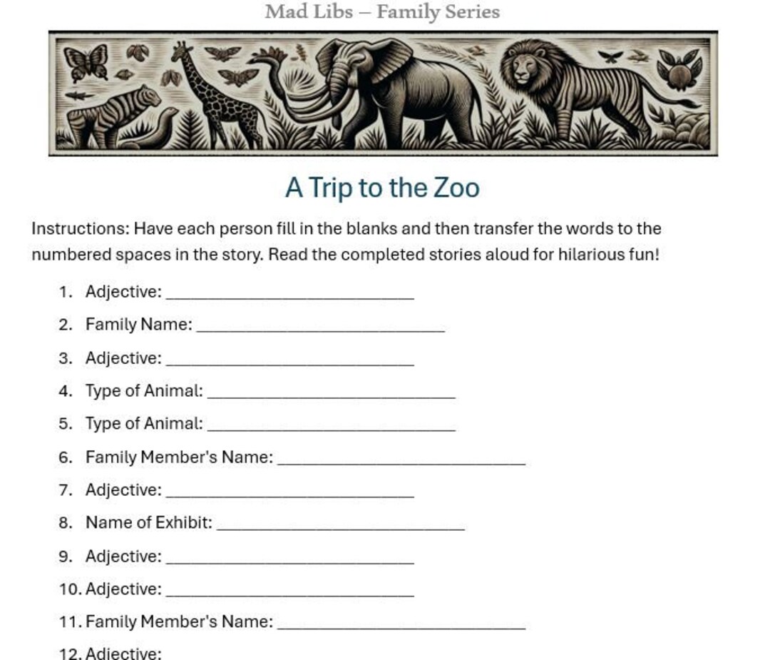 Family Adventures Mad Libs Set of 5 - Printable PDF - Etsy