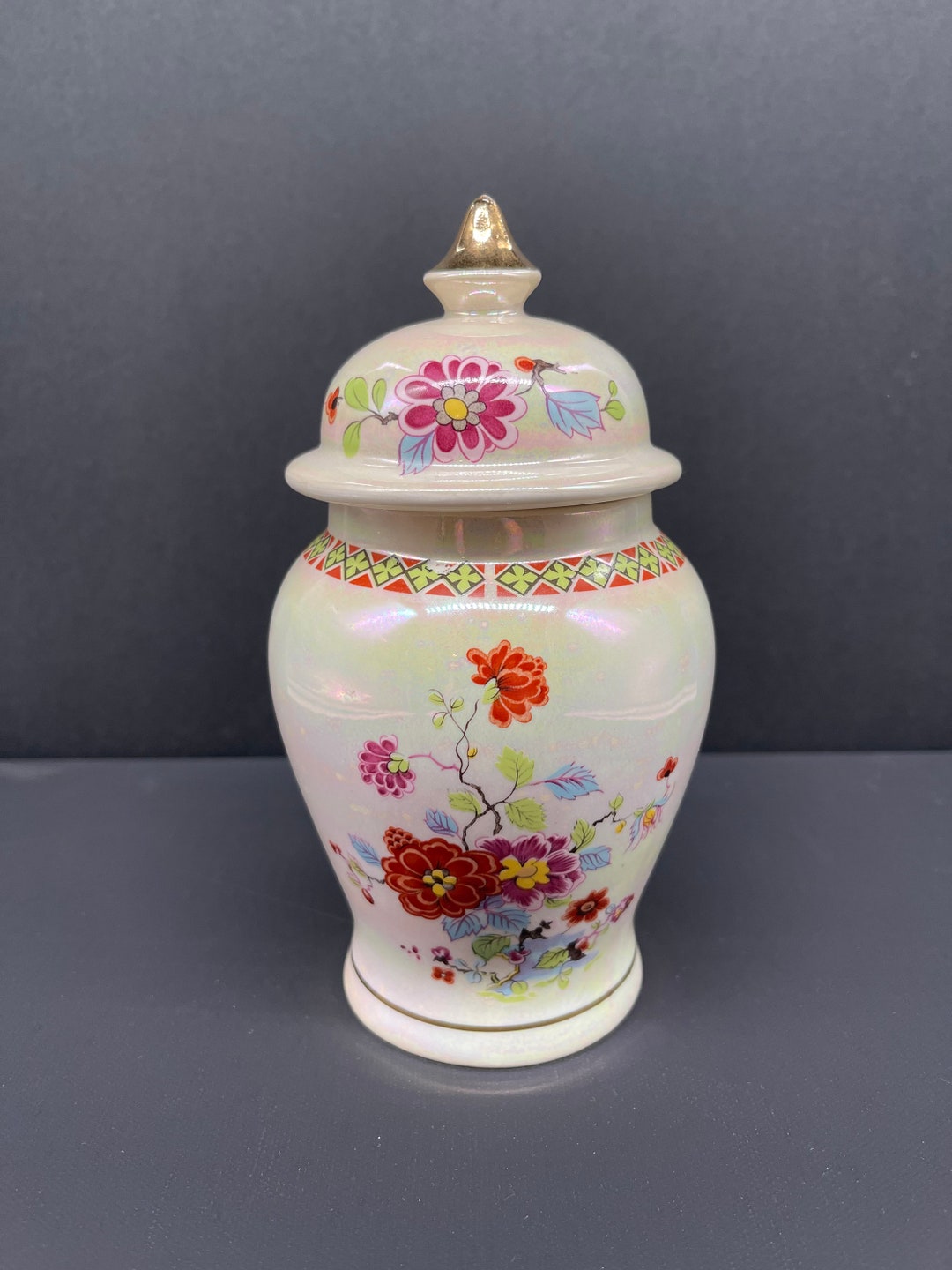 Sadler England Lusterware Ginger Jar Florals & Gold Trim 6.75in Tall ...