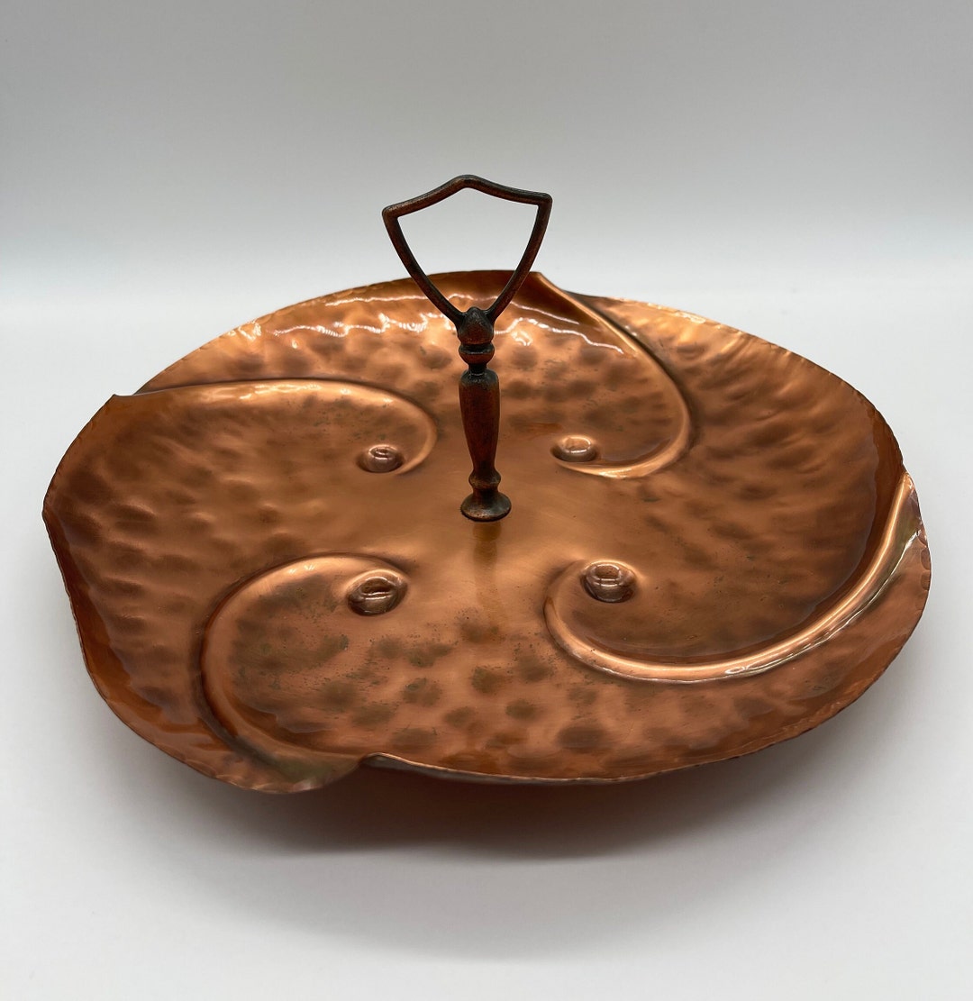 Gregorian Solid Copper Hammered Bowl Platter With Center Handle 11in ...