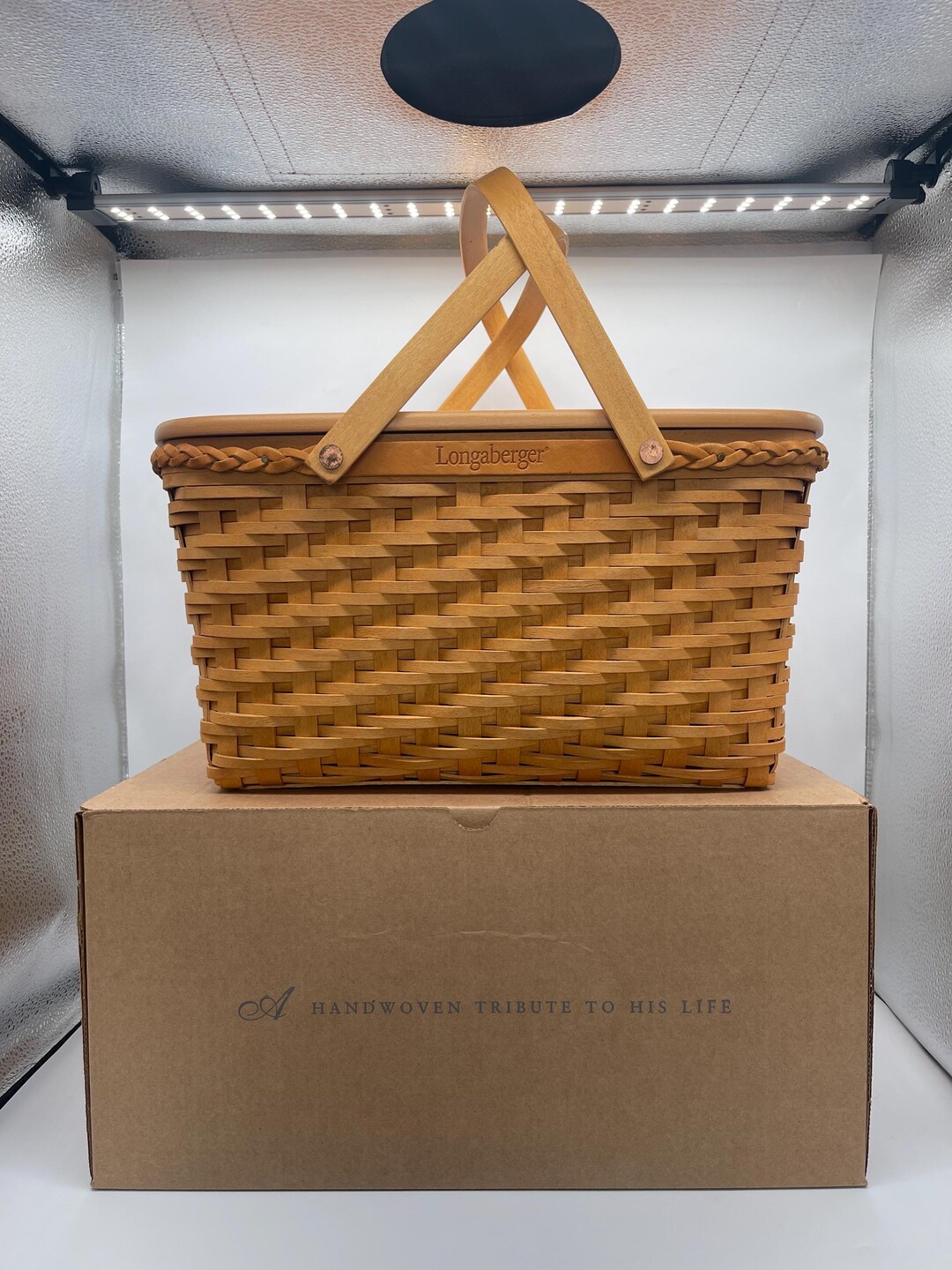 Longaberger 2000 Founders Market Basket Leather Trim Protector & Box ...