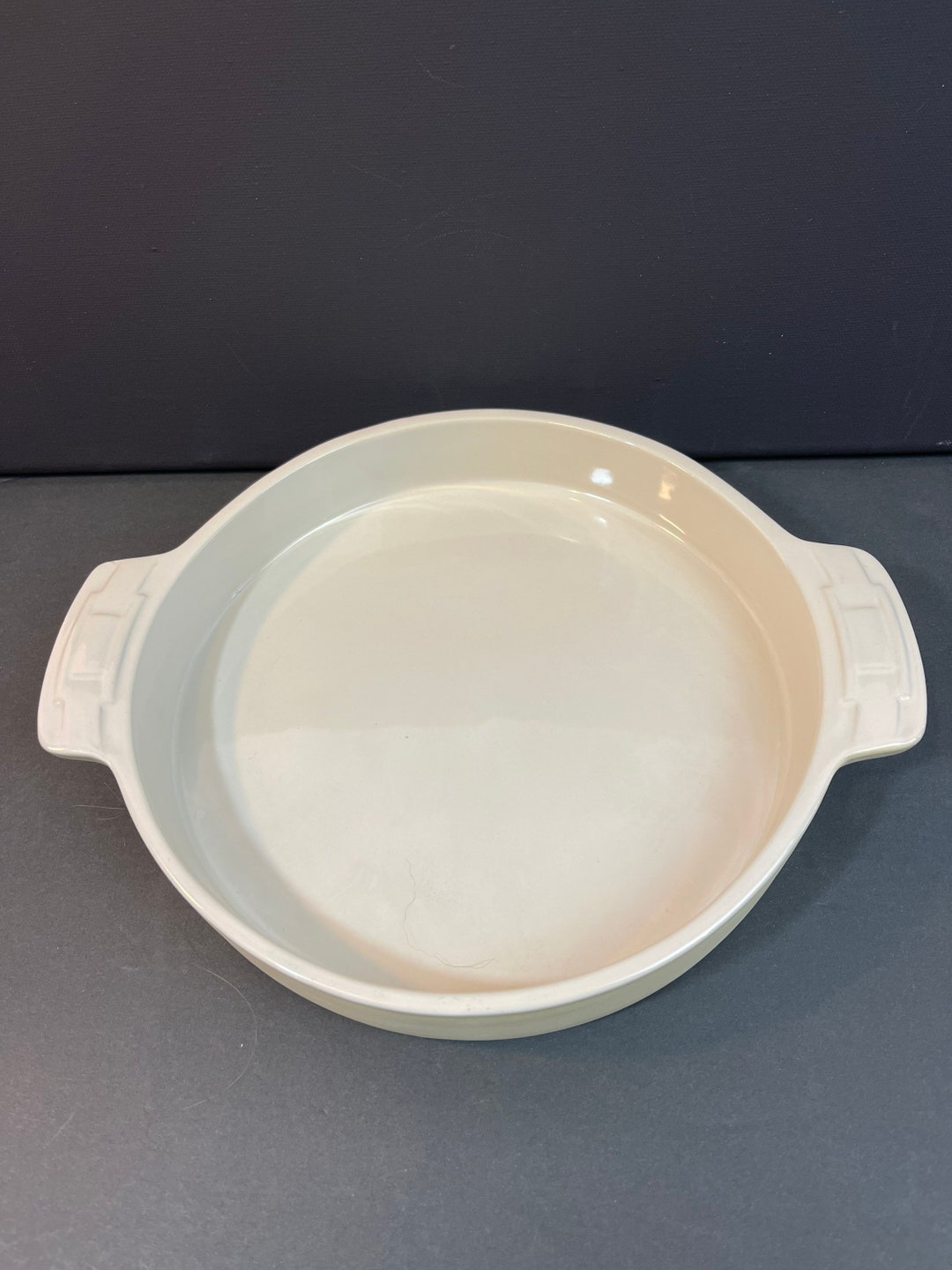 Longaberger Ivory Ceramic Woven Traditions 8.5 Round Handled Baking ...