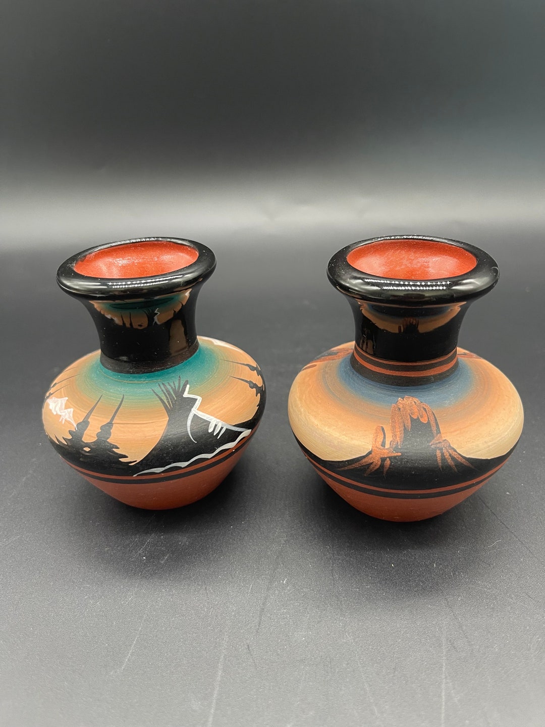 Native American Bud Vases (2) Earth Tones Hand Painted 3in. Tall - Etsy
