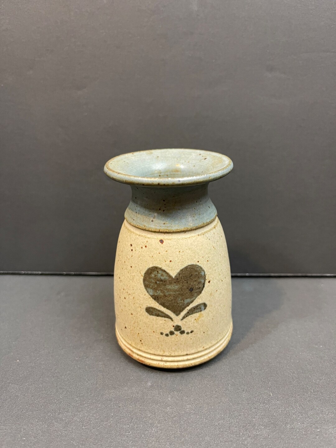 Karl Stelzer Salt Glazed Art Pottery Bud Vase Earthtone 4x3 Blue Heart ...