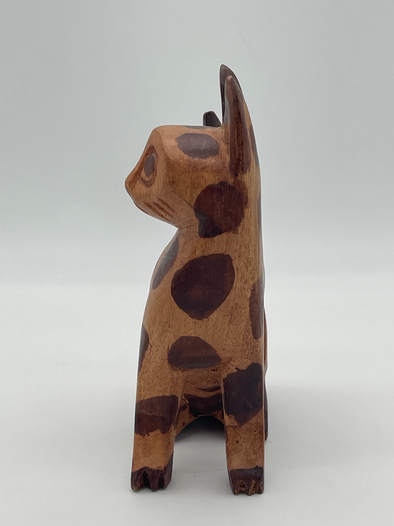 Hand Carved Folk Art Brown Spotted Cat Figurine 6in. Tall - Etsy