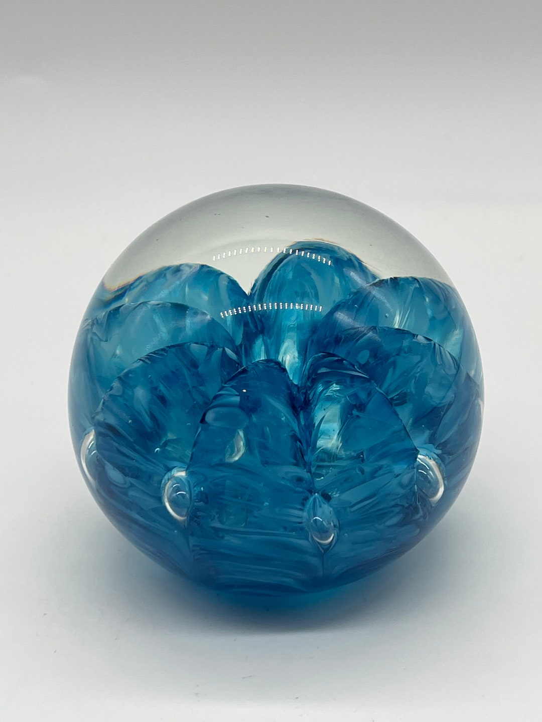 Blue White Art Glass Paperweight by Joe Rice 2003 With Controlled ...