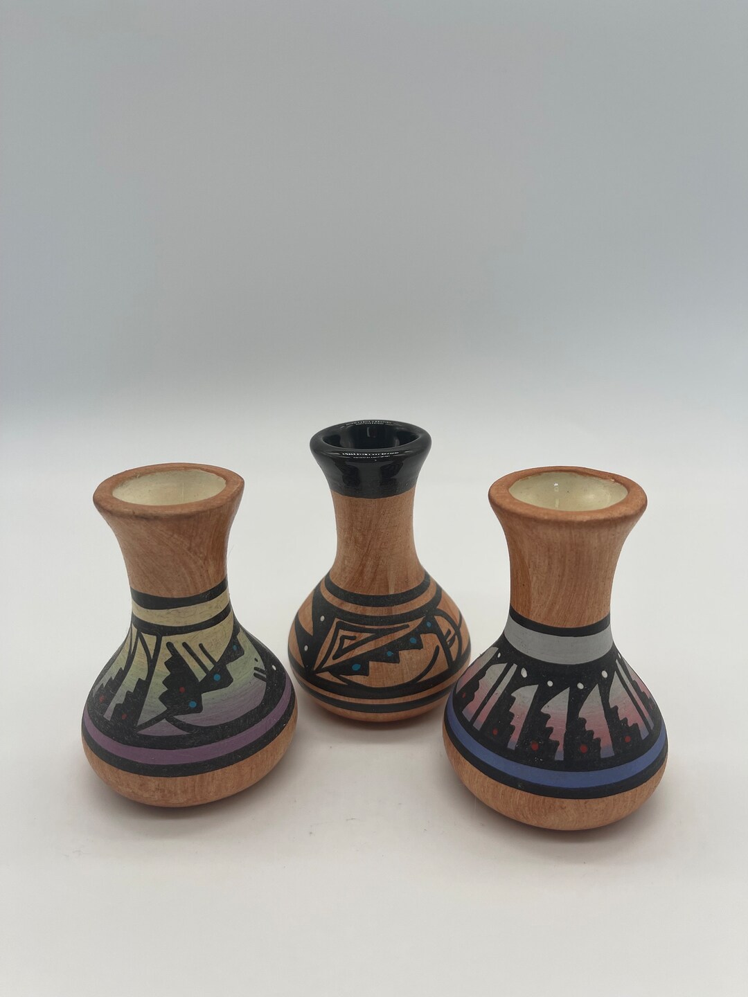Small Ceramic Native American Bud Vase Hand Painted Artist Signed 3in ...