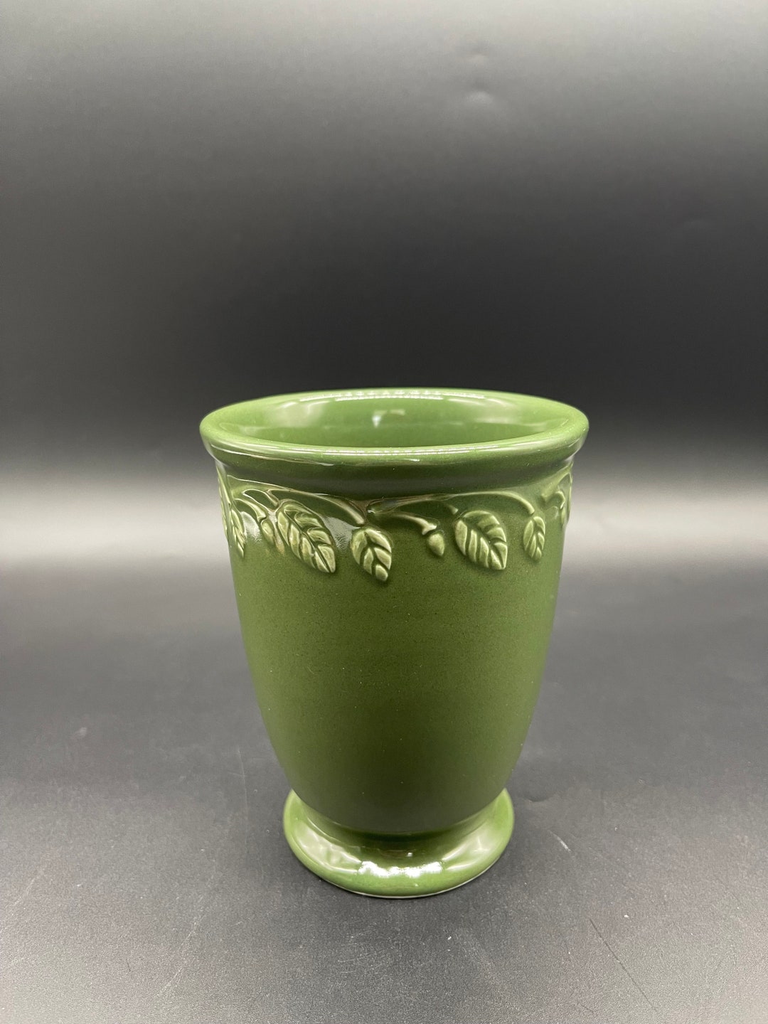 Longaberger Pottery Green Garden Vase With Ivy Trim 5in. Tall - READ - Etsy