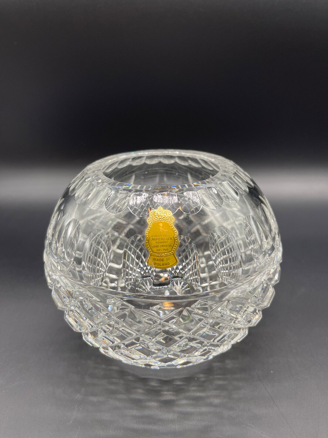 Imperlux Poland Handcut 24% Lead Crystal Rose Bowl Heavy 5in. Tall X 6 ...