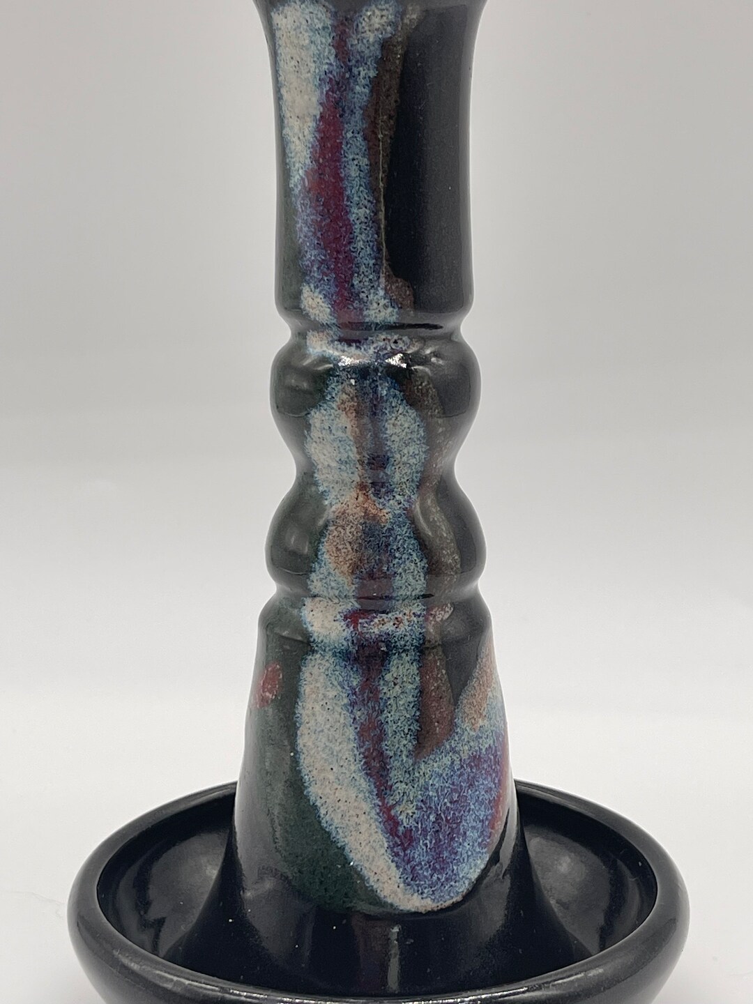 Art Pottery Candlestick Holder Black With Multicolored Swirls 7.25in ...