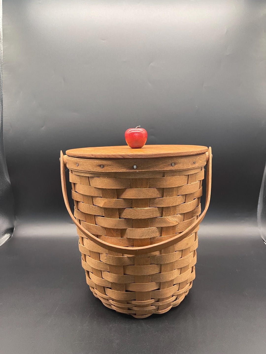 Longaberger 1985 Tall Round Basket Inverted Bottom Swing Handle 9in ...