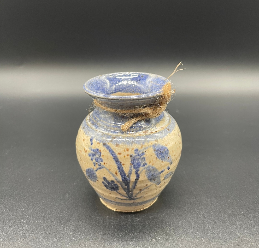 Art Pottery Bud Vase Speckled With Blue Flower Accents 3 X 2.5 - Etsy