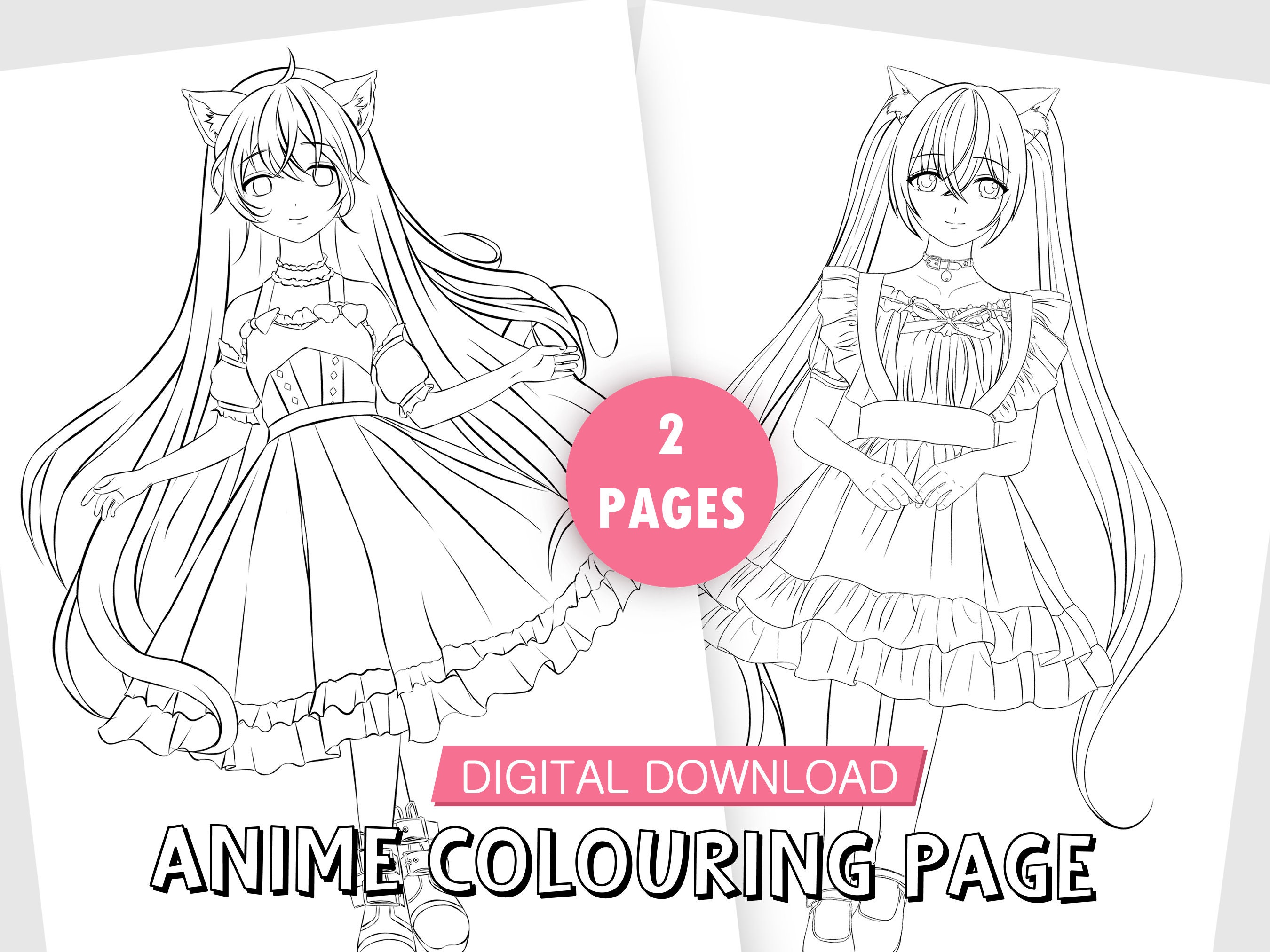 Kawaii Cat Girl Colouring Pages Anime Colouring Pages Etsy Uk