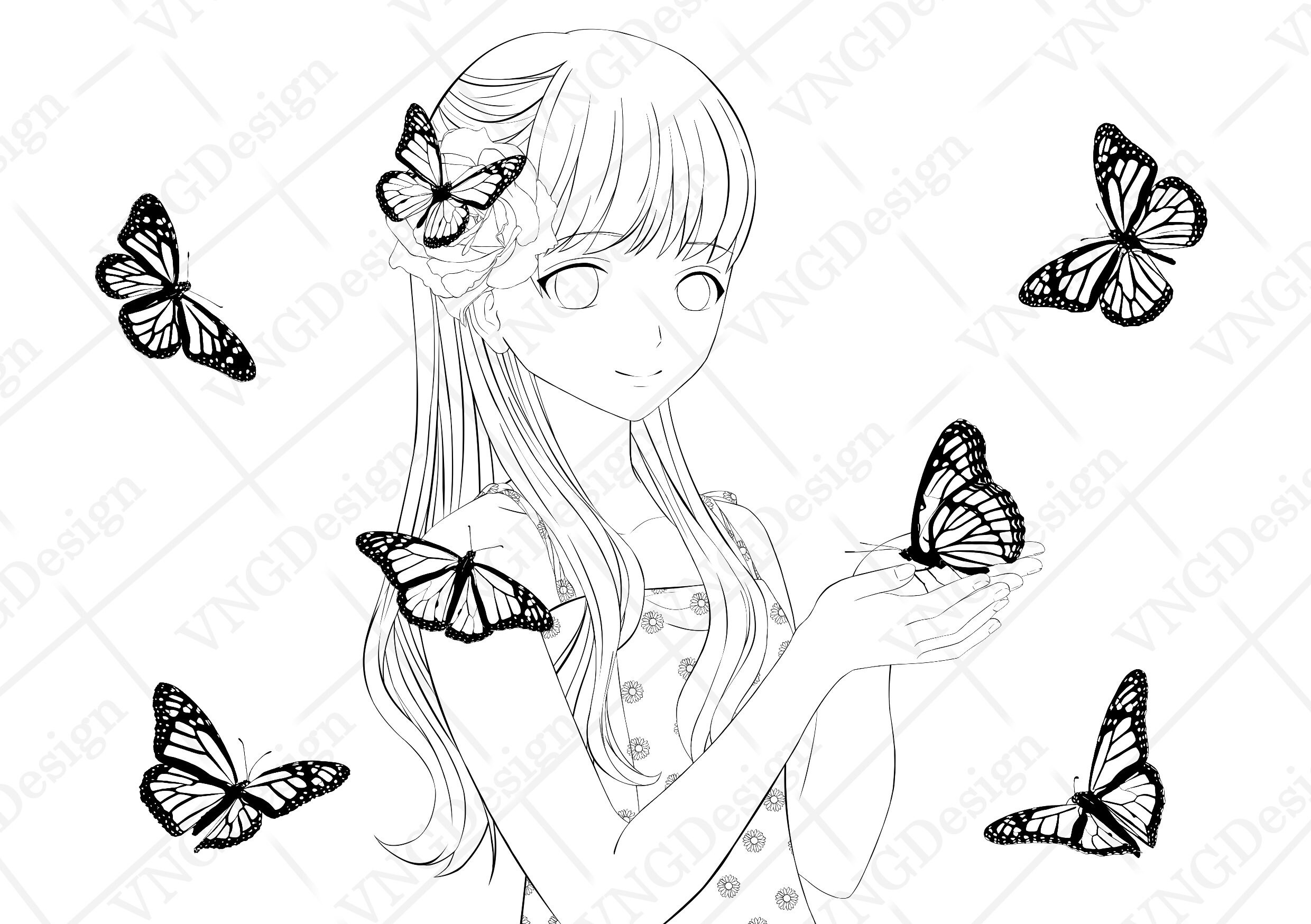 Anime Girl With Butterfly Wings Drawing