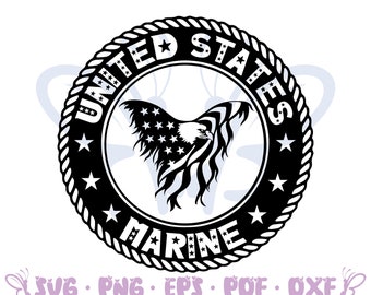 badge insignia Marine logo Black white outline cut file patch USMC svg ...
