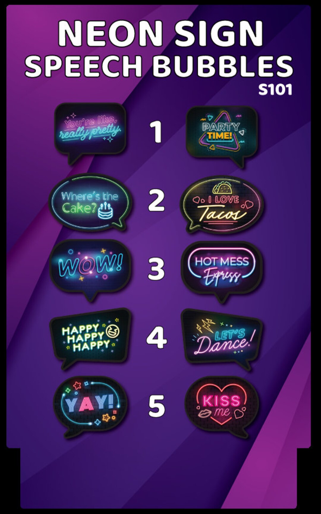 BUNDLE - Neon Speech Bubbles 2 - 5 Double-sided Photo Booth Props - Etsy