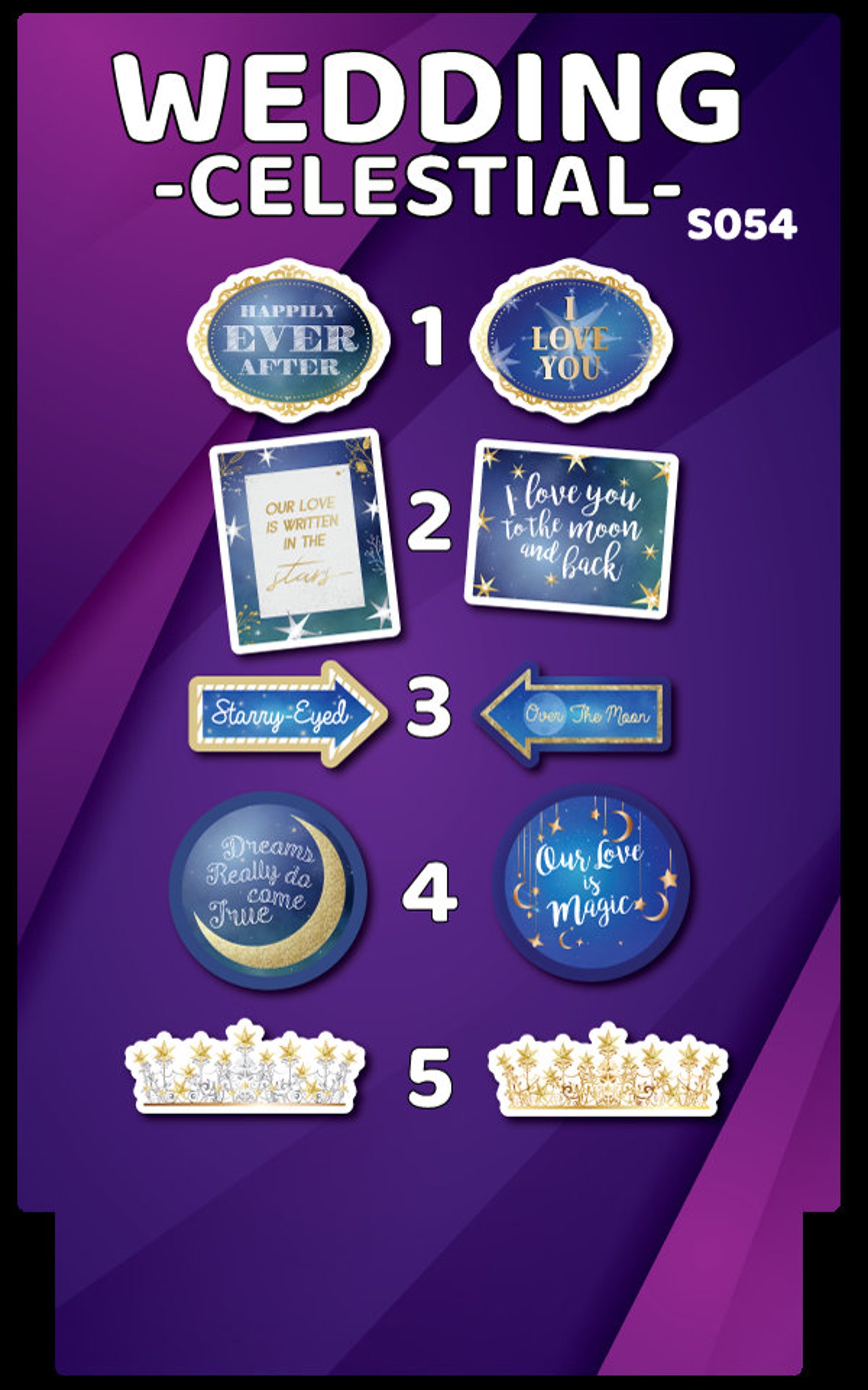 BUNDLE! Wedding - Celestial Bundle - 5 Double-sided Photo Booth Props ...